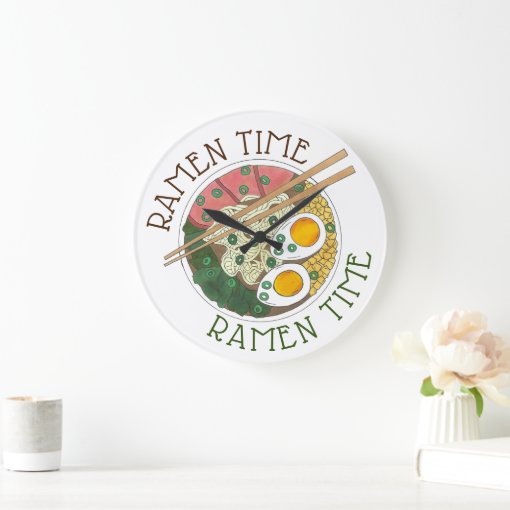 Ramen Time Japanese Food Noodle Soup Restaurant Large Clock | Zazzle