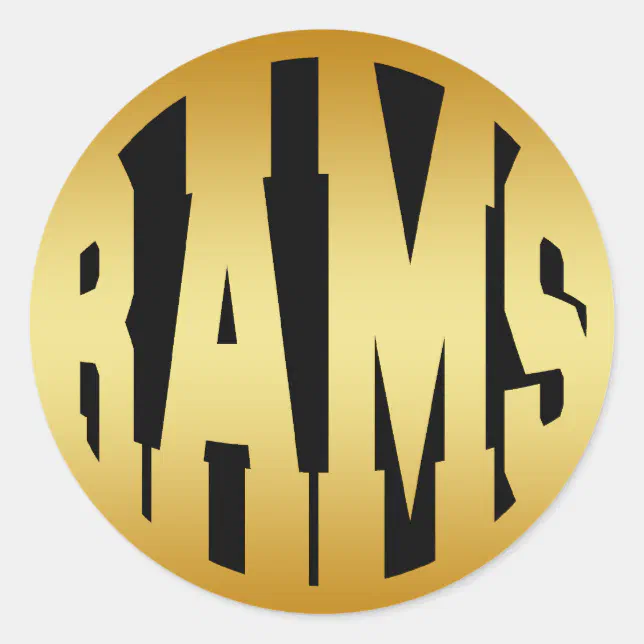 RAMS - GOLD TEXT CLASSIC ROUND STICKER | Zazzle
