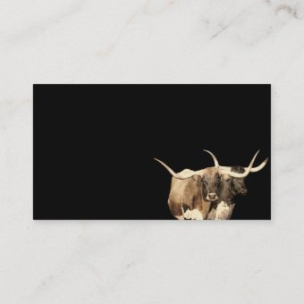 ranch farm longhorn cows on black custom business card | Zazzle