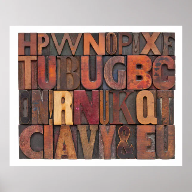 random alphabet letters - vintage letterpress wood poster | Zazzle