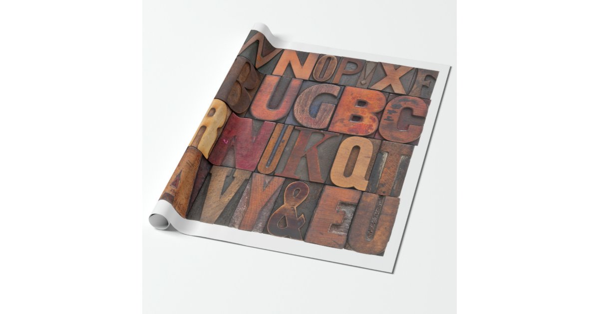 random alphabet letters - vintage letterpress wood wrapping paper | Zazzle