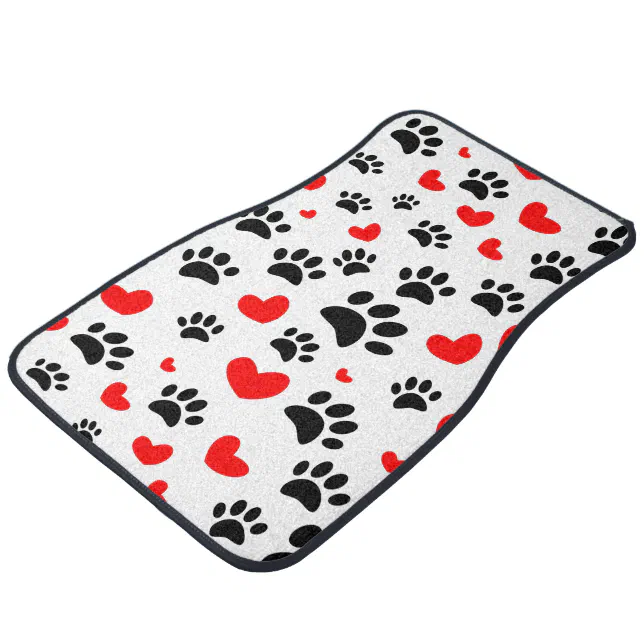 Random Dog Paw Prints And Red Hearts Car Floor Mat | Zazzle