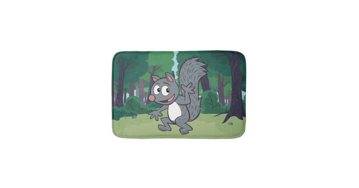 Ranger Rick | Gray Squirrel Waving Bathroom Mat | Zazzle
