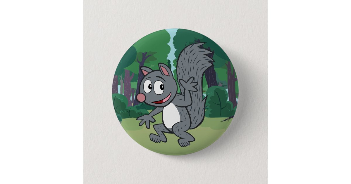 Ranger Rick | Gray Squirrel Waving Pinback Button | Zazzle