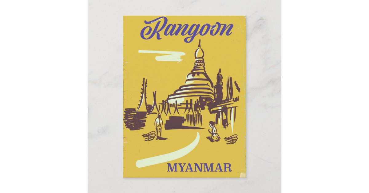 Rangoon Myanmar vintage travel poster Postcard | Zazzle