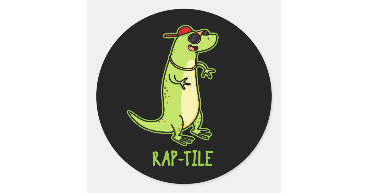 Rap-tile Funny Reptile Lizard Pun Dark BG Classic Round Sticker | Zazzle