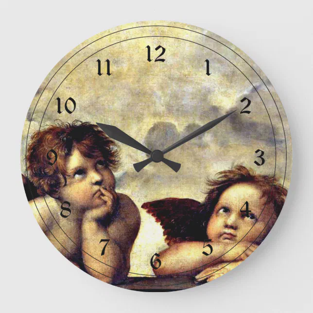 Raphael: Putti, Detail from the Sistine Madonna Large Clock | Zazzle