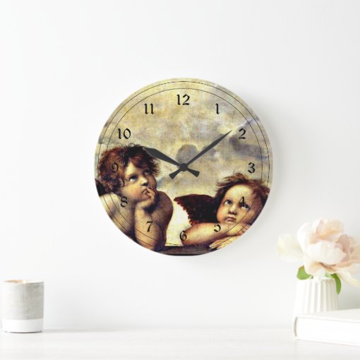 Raphael: Putti, Detail from the Sistine Madonna Large Clock | Zazzle