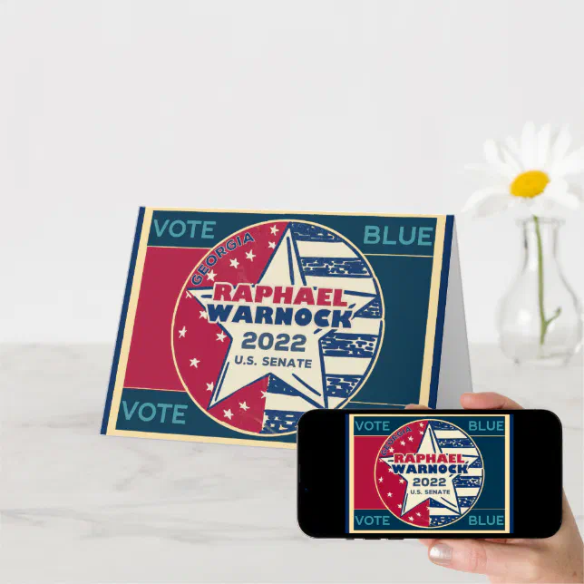 Raphael Warnock Georgia Senator 2022 Vote Blue Card | Zazzle