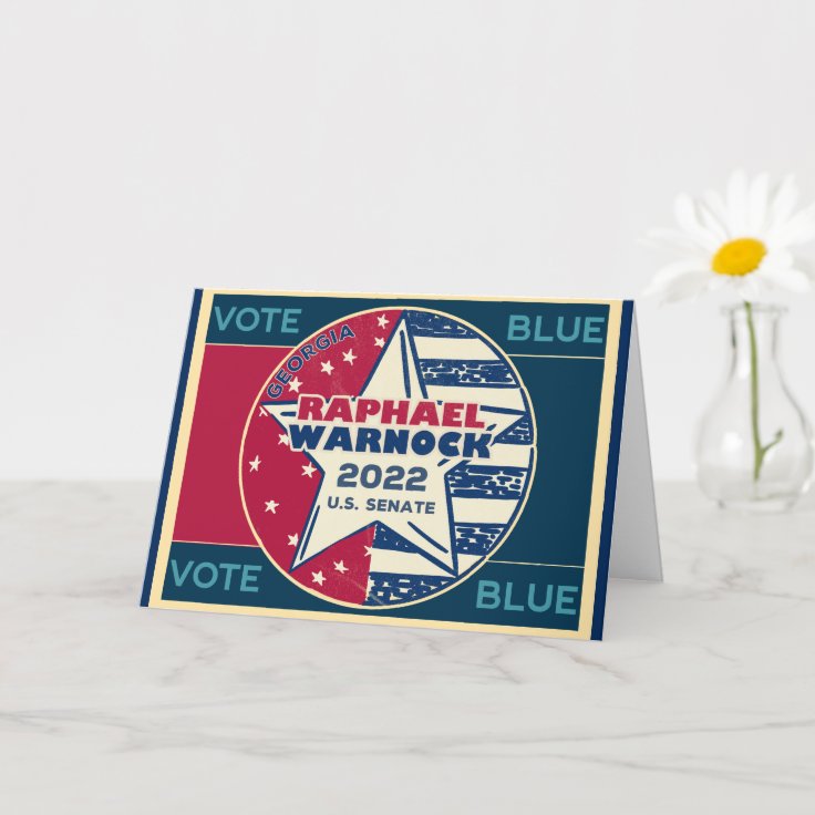 Raphael Warnock Georgia Senator 2022 Vote Blue Card | Zazzle