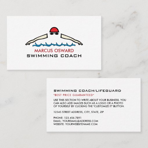 Rapid Swimming Icon, Swimming Coach & Lifeguard Business Card | Zazzle