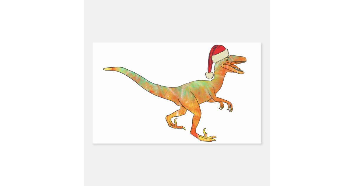 Raptor Funny Festive Velociraptor Xmas Dinosaur Rectangular Sticker ...