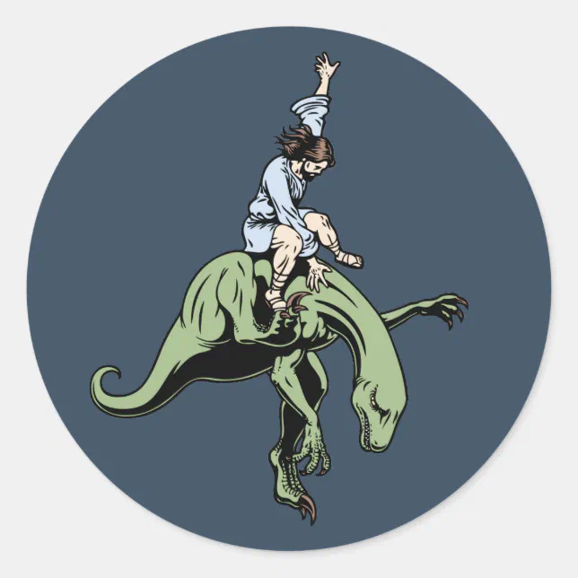 Raptor Rodeo Jesus Classic Round Sticker | Zazzle