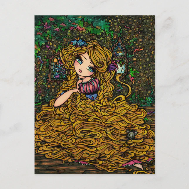 Rapunzel Storybook Princess Original Art Postcard | Zazzle