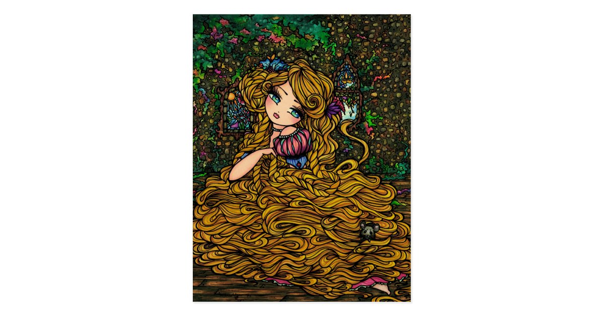 Rapunzel Storybook Princess Original Art Postcard | Zazzle.com