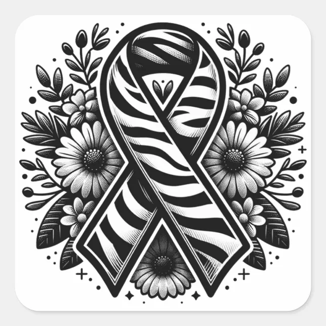 Rare Disease Awareness Ribbon with Flowers Square Sticker | Zazzle