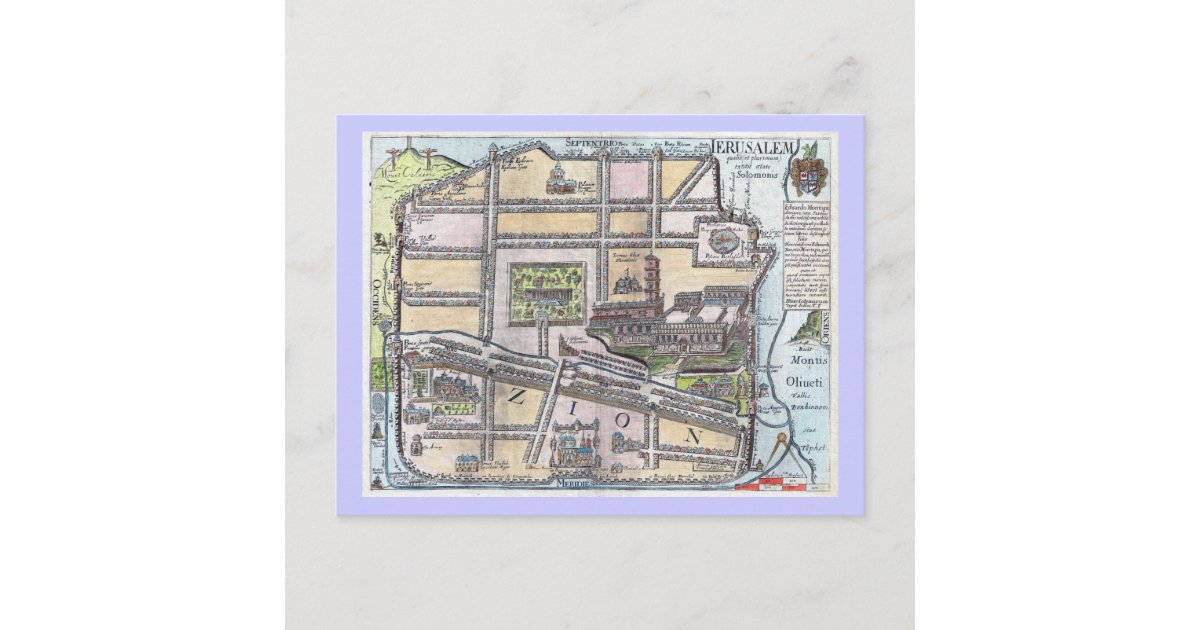 Rare restored antique map of Jerusalem Postcard | Zazzle