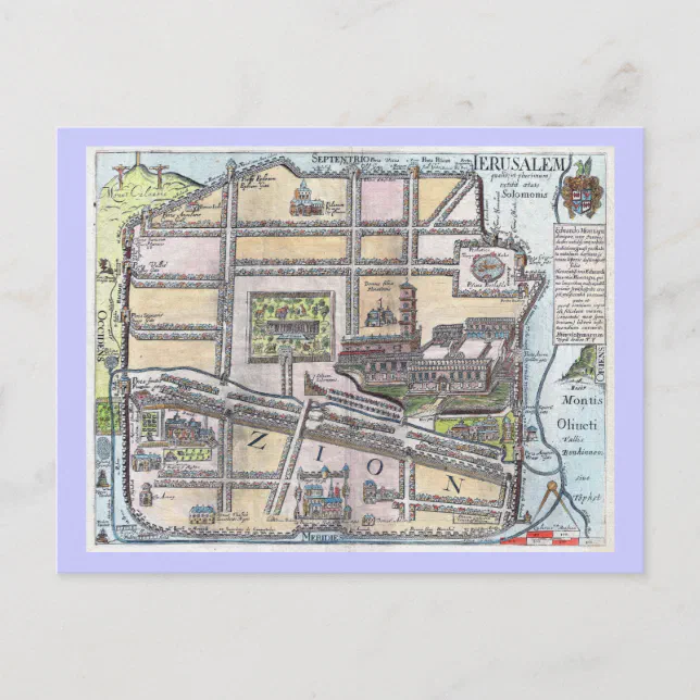 Rare restored antique map of Jerusalem Postcard | Zazzle