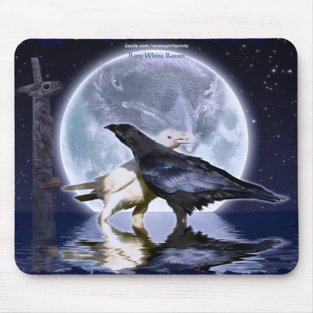 Rare White Ravens & Moon Wildlife Fantasy Art Mouse Pad | Zazzle