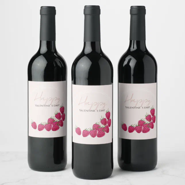 Raspberries Watercolor Happy Valentine`s Day Wine Label | Zazzle