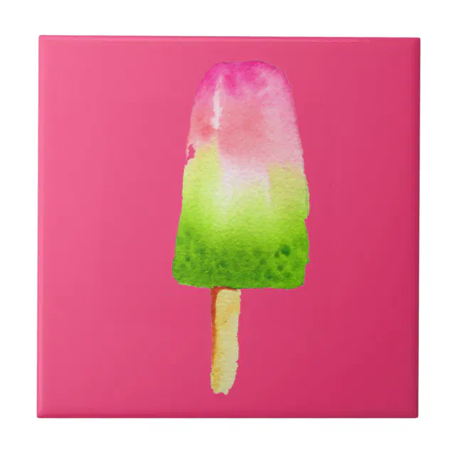 Raspberry ice-block pop art popsicle Summer Ceramic Tile | Zazzle