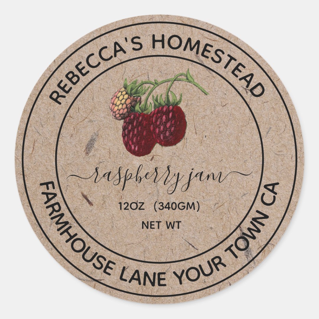 Raspberry Jam Kraft Paper Canning Jar Labels | Zazzle