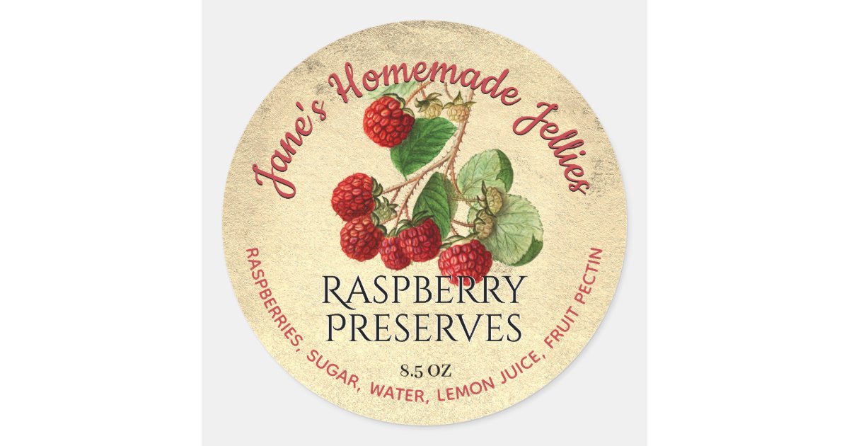 Raspberry Jelly Label Custom Vintage Illustration | Zazzle