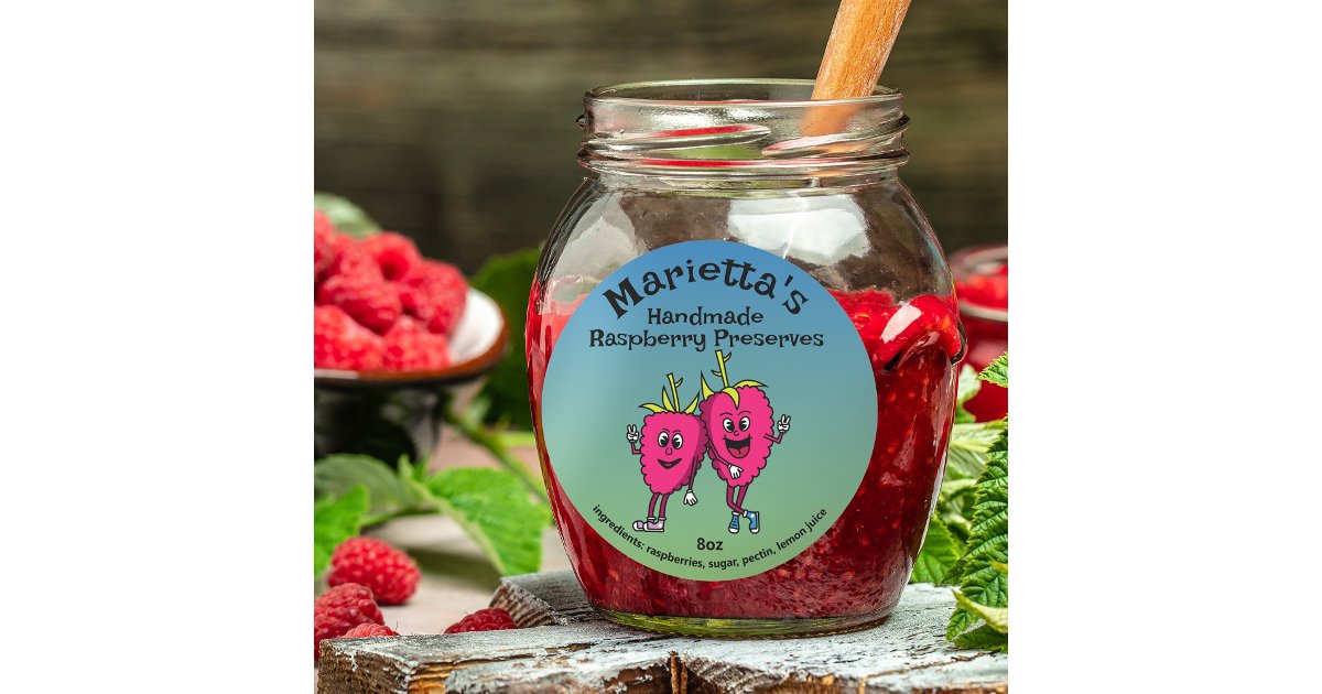 Raspberry Pals Funny Cartoon Jam Pie and More Classic Round Sticker ...