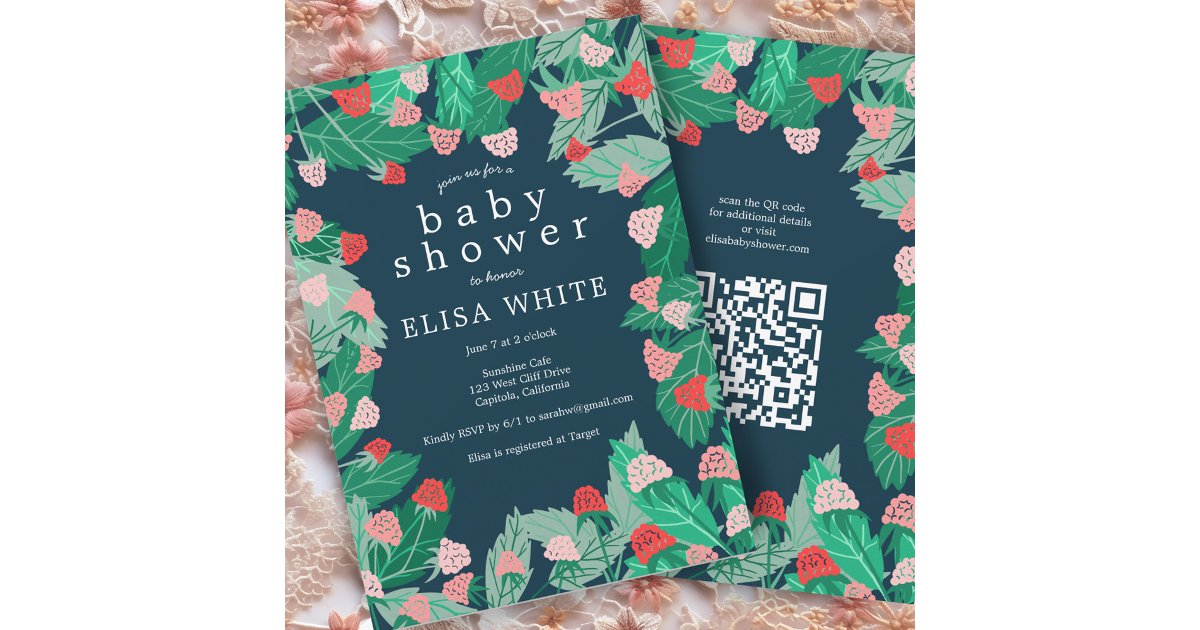 Raspberry Patch Cute CUSTOM QR Code BABY SHOWER Invitation | Zazzle