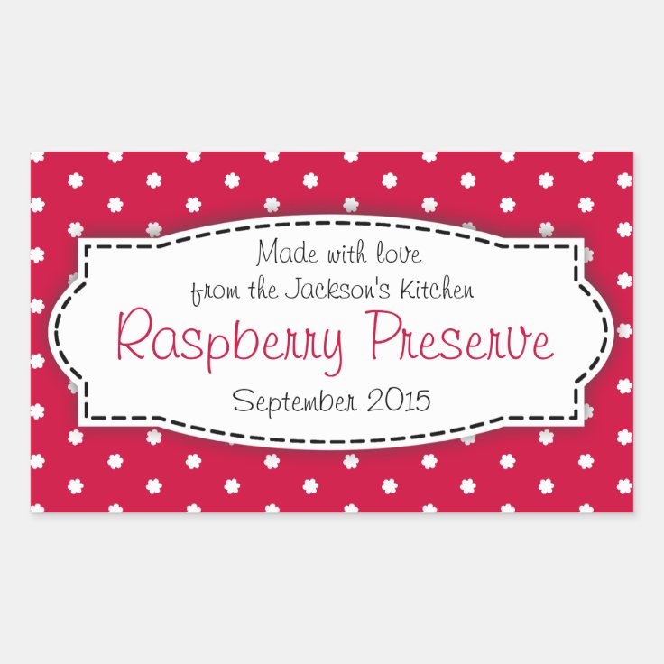 Raspberry preserve or jam jar food label sticker | Zazzle