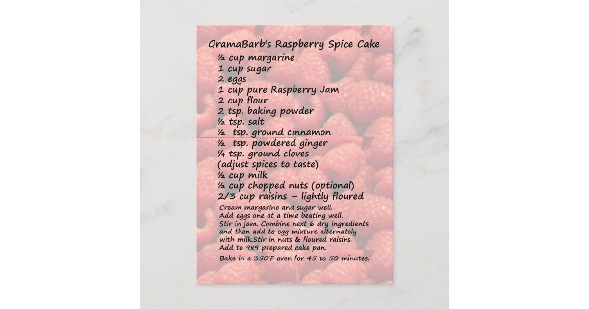 Raspberry Spice Cake Recipe Postcard | Zazzle