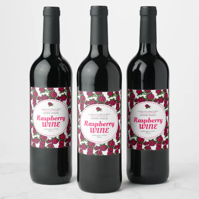 Raspberry wine drawing of raspberries wine label | Zazzle