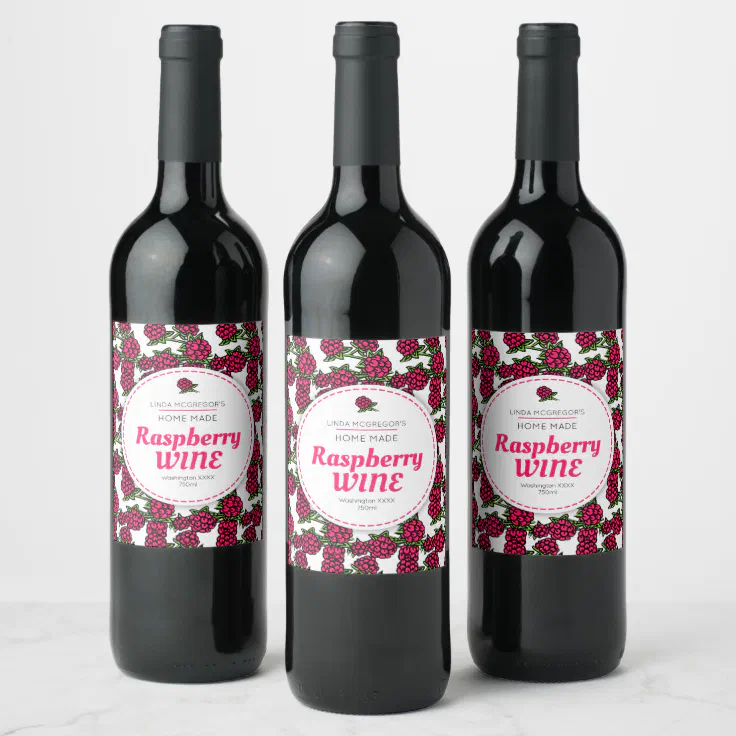 Raspberry wine drawing of raspberries wine label | Zazzle