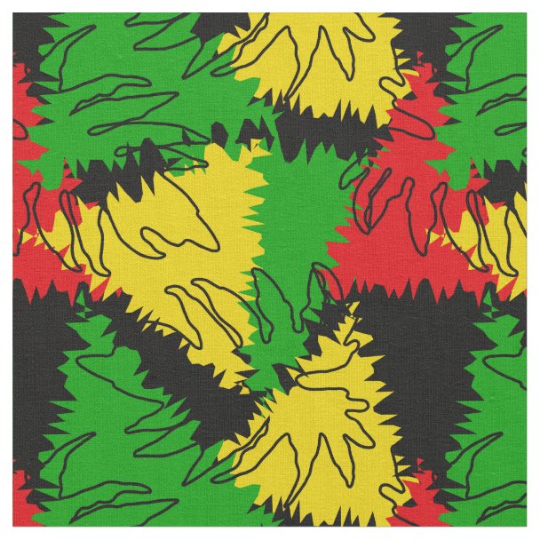 Jamaican Rasta African Biloba Flower Pattern Fabric | Zazzle