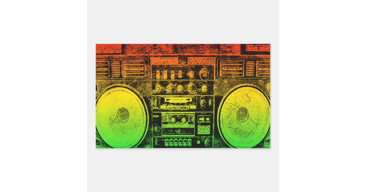 Rasta ghetto blaster rectangular sticker | Zazzle