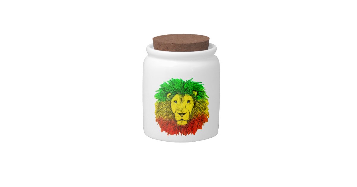 Rasta lion head red yellow green drawing Jamaica Candy Jar | Zazzle