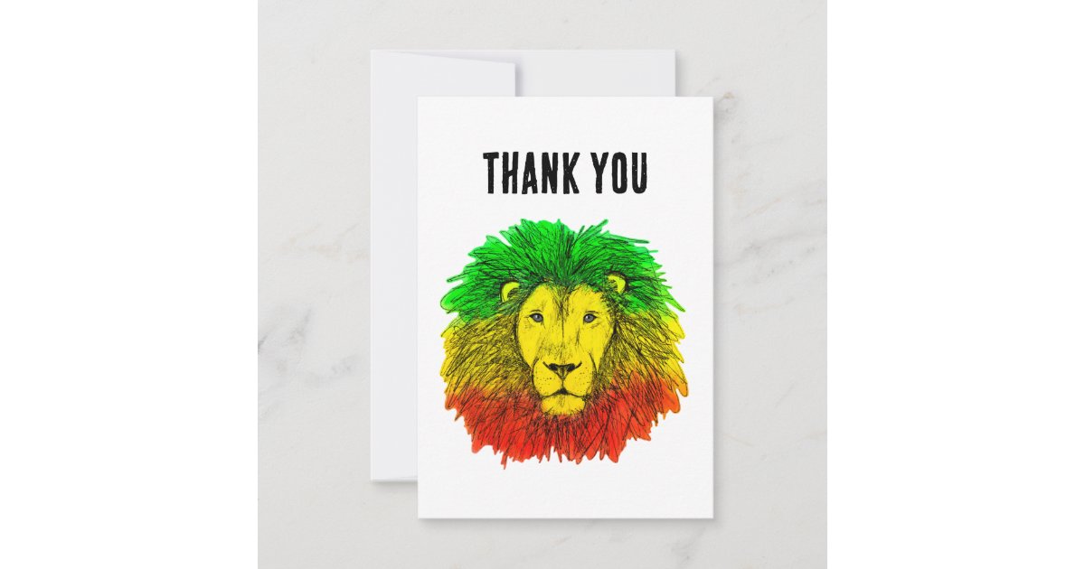 Rasta lion head red yellow green drawing Jamaica Thank You Card | Zazzle