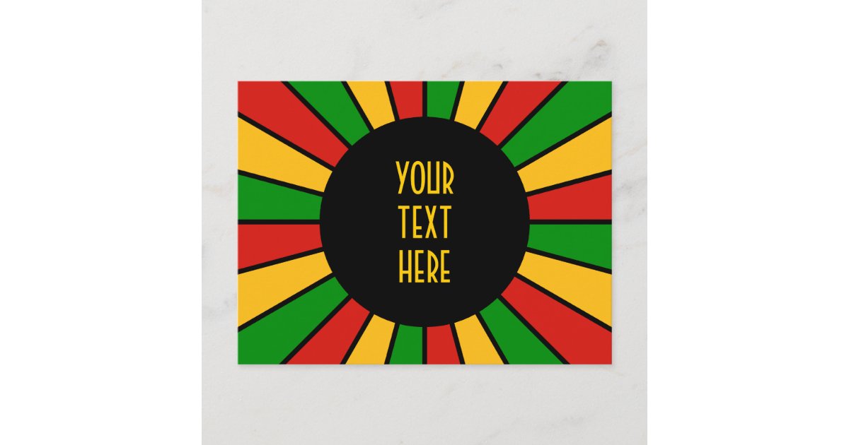 RASTAFARI FLAG BUTTON RAYS + your sign or text Postcard | Zazzle