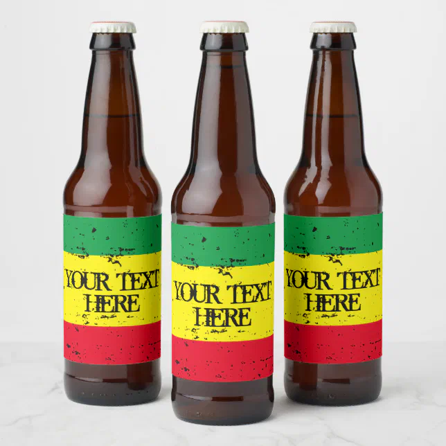 Rastafarian flag green yellow red reggae stripes beer bottle label | Zazzle