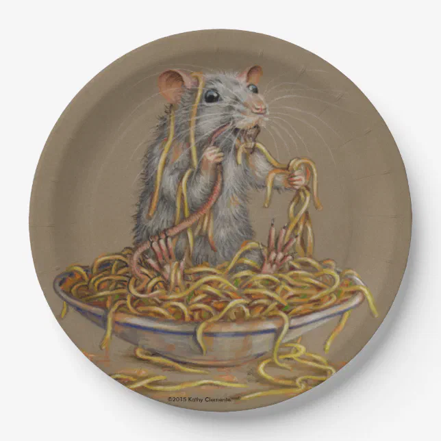 Rat bowl of spaghetti KMCoriginals paper plate | Zazzle