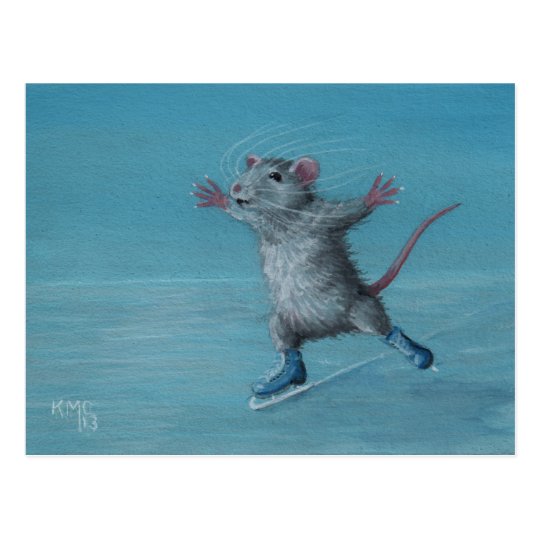 Rat Ice Skating blue skates postcard | Zazzle.com