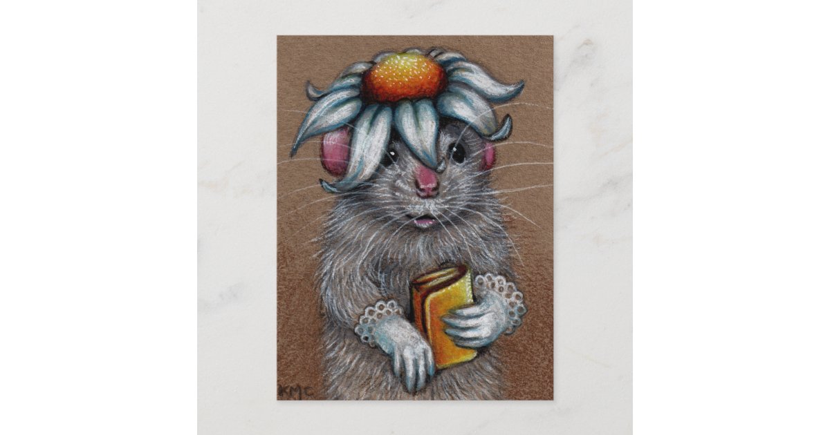 Rat in Daisy Hat and Lace Gloves Postcard | Zazzle