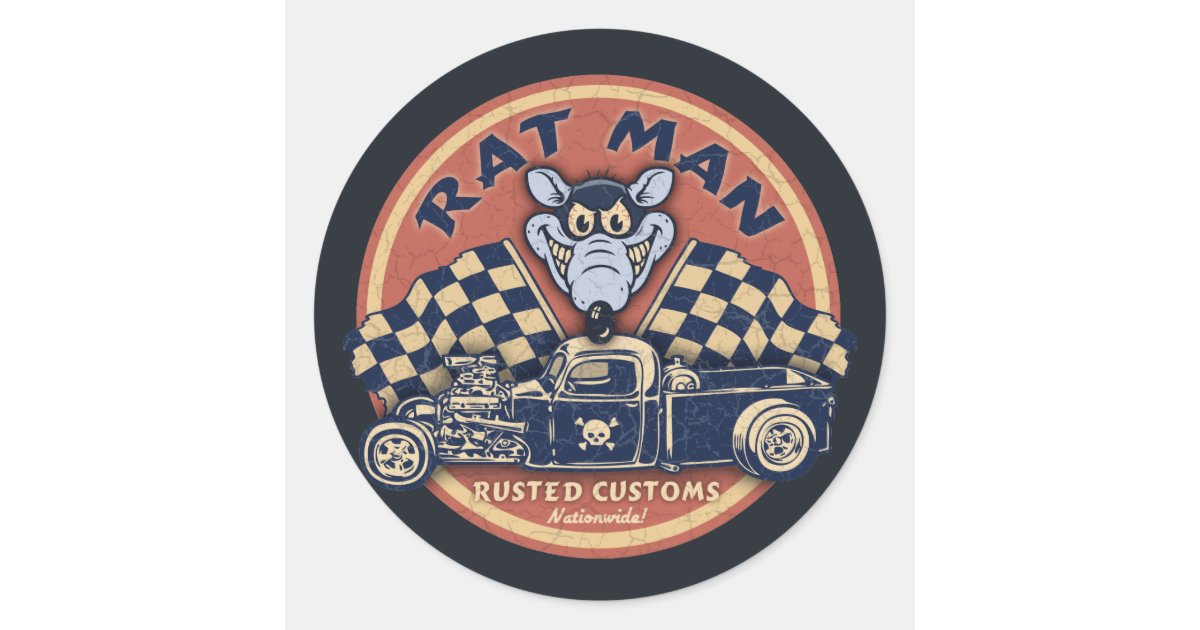 Rat Man Rusted Customs Classic Round Sticker | Zazzle