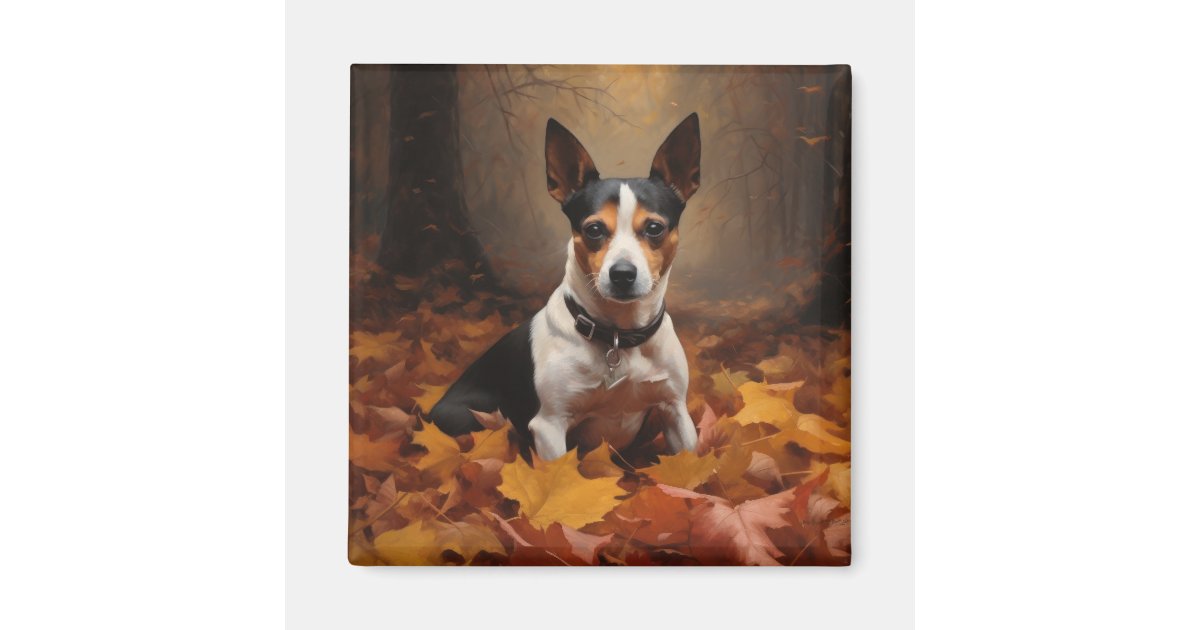 Rat Terrier in Autumn Leaves Fall Inspire Magnet | Zazzle