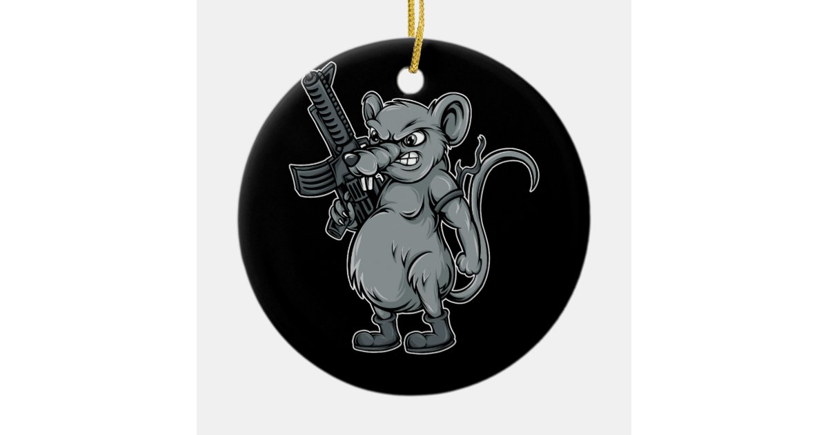rats-soldier-with-gun-illustration ceramic ornament | Zazzle