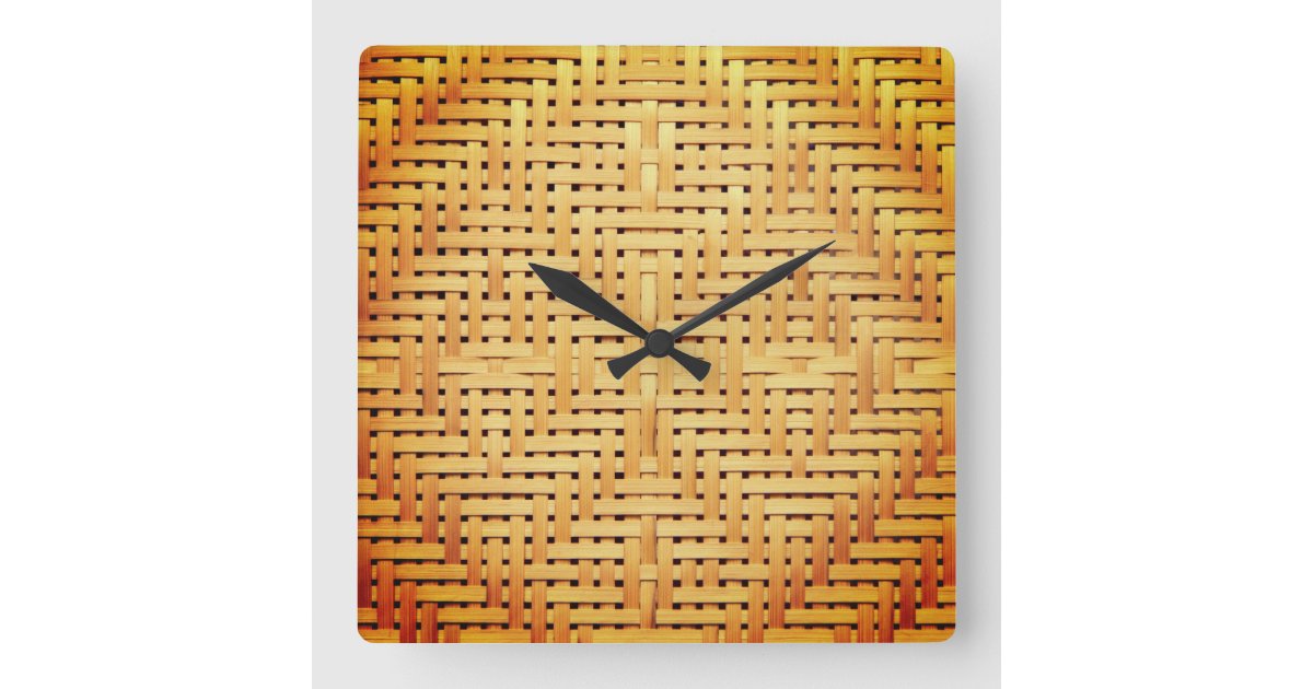 Rattan Weave Square Wall Clock | Zazzle