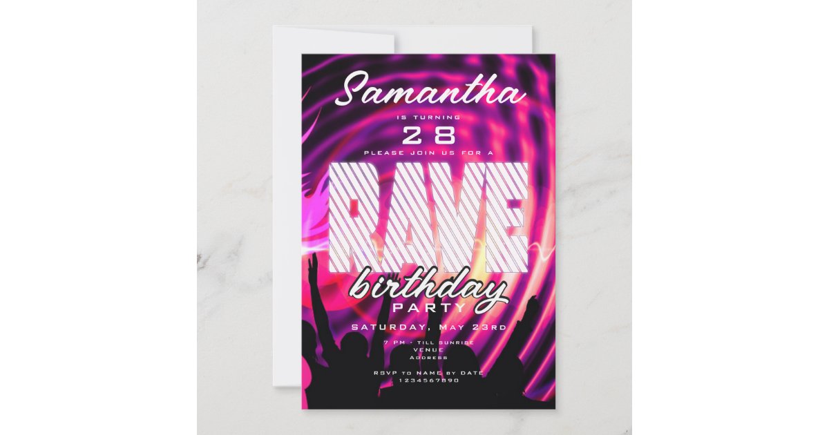 Rave EDM Clubbing Techno Music Birthday Party Invitation | Zazzle