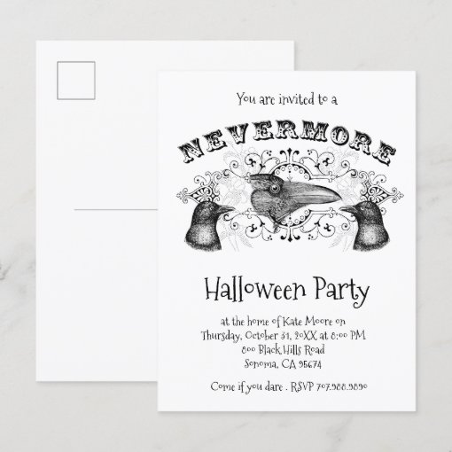 Raven And Crows Halloween Party Invitation Postcard | Zazzle