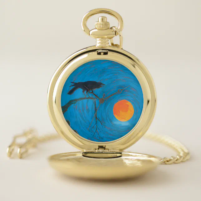Raven and Full Moon Pocket Watch | Zazzle