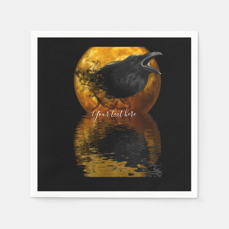 Raven and Golden Moon Napkins | Zazzle